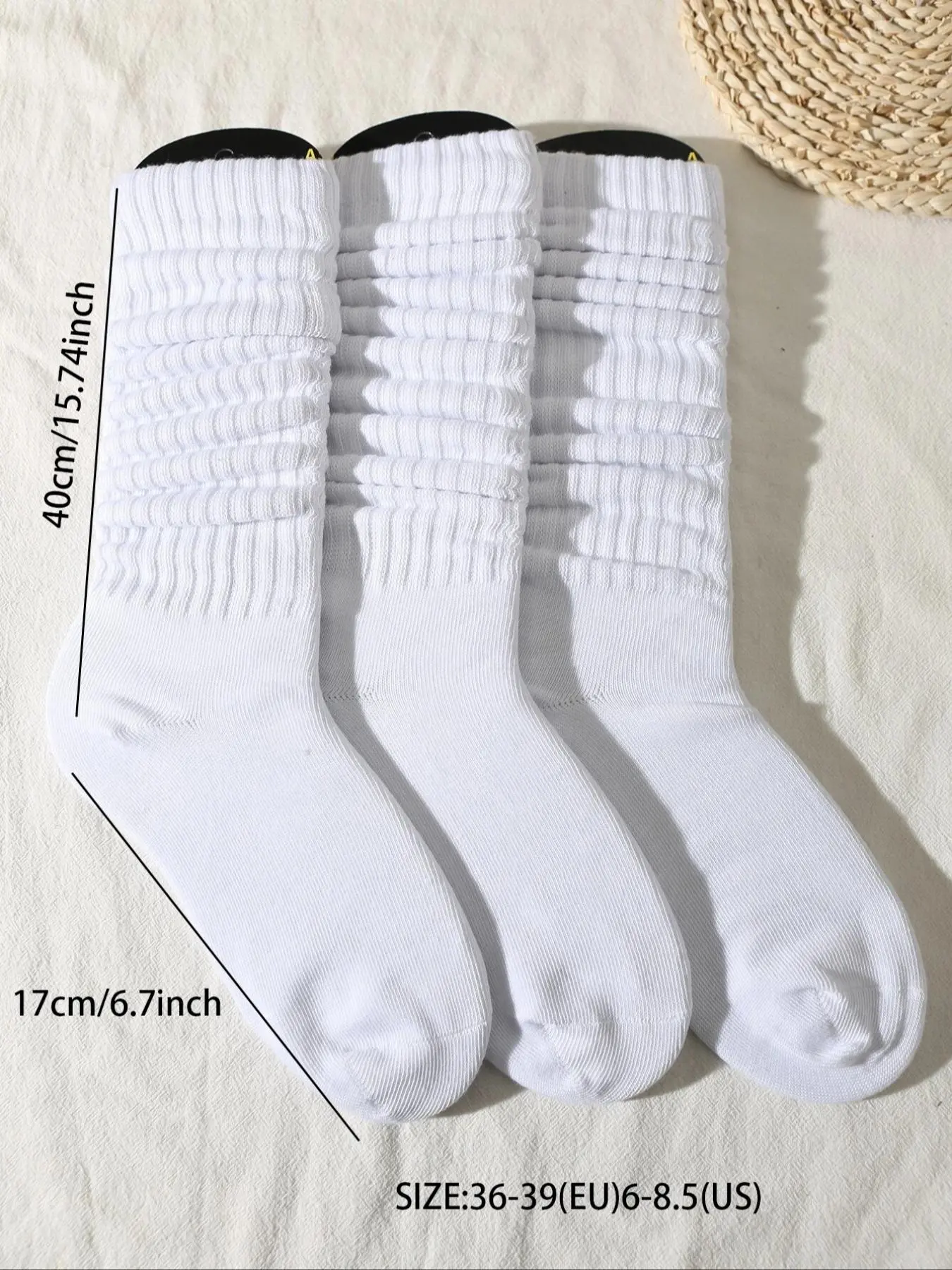 Women's 3 Pairs Vertical Striped Print Crew Socks, Solid Color Soft ...