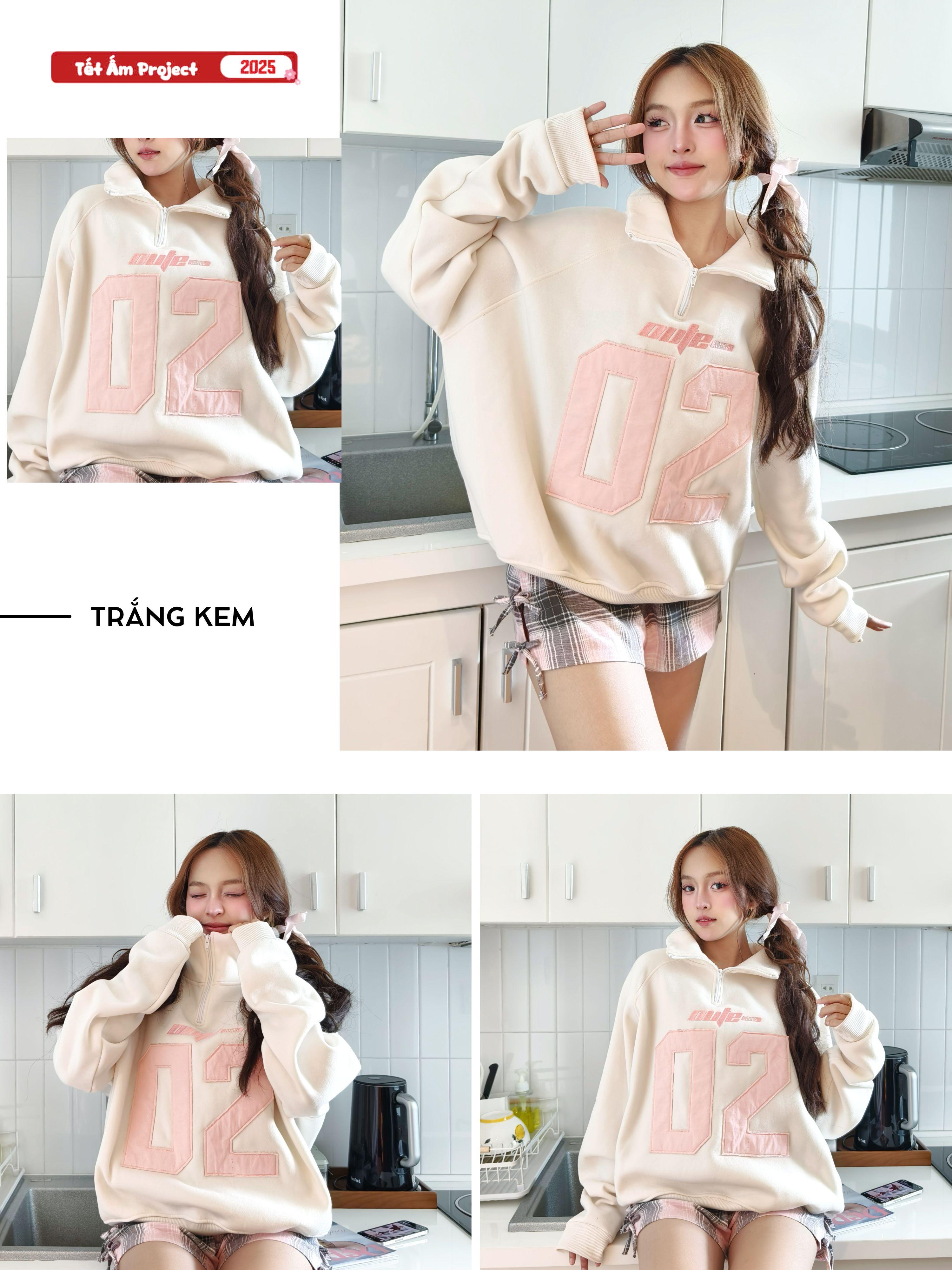 Áo Sweater Haflzip Outerity Nỉ Bông Thêu Đắp Form Boxy
