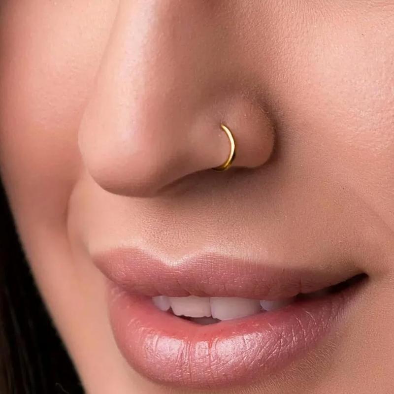 TikTok Shop Pure 925 Stearling Nose Ring Hoop with 21K Real Plated Handmade Nose Piercing for Women Cute tiny 20 to 24 Gauge 5mm to 9mm Thick Nose Ring Looks Batter Than